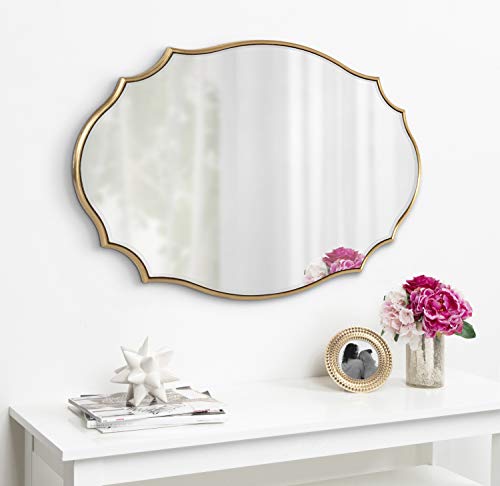 Kate and Laurel Leanna Scalloped Oval Wall Mirror, 24" x 36", Gold Leaf, Chic Modern Glam Wall Accent