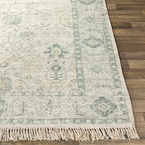 Penkridge Traditional Persian Hallway, Entryway, Bedroom, Kitchen Cotton Runner Rug - Vintage Handmade Luxury Collection with Tassel - Boho, Bohemian Oriental Style - Green, Sage, Beige 2'6" x 8'