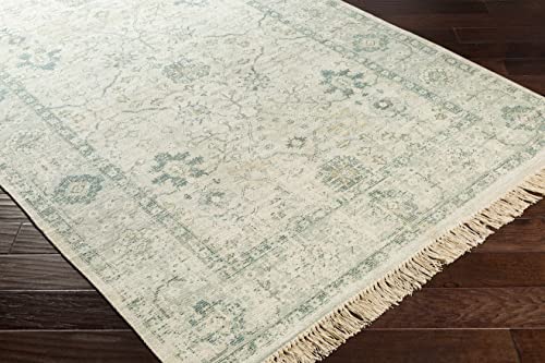 Penkridge Traditional Persian Hallway, Entryway, Bedroom, Kitchen Cotton Runner Rug - Vintage Handmade Luxury Collection with Tassel - Boho, Bohemian Oriental Style - Green, Sage, Beige 2'6" x 8'