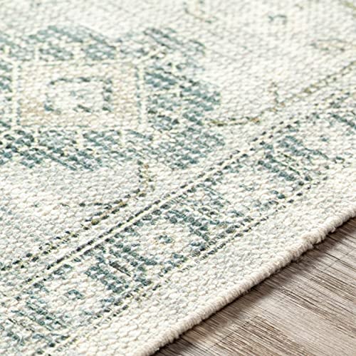 Penkridge Traditional Persian Hallway, Entryway, Bedroom, Kitchen Cotton Runner Rug - Vintage Handmade Luxury Collection with Tassel - Boho, Bohemian Oriental Style - Green, Sage, Beige 2'6" x 8'