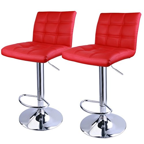 koonlert14 Contemporary Bar Stools Hight Adjustable Seat Hydraulic 360 Degree Swivel Sturdy Steel Frame Quadrate cushion Seat Dining Chair Bar Pub Stool Home Office Furniture - Set of 2 Red #1935