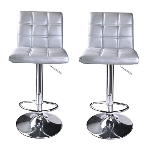 koonlert14 Contemporary Bar Stools Hight Adjustable Seat Hydraulic 360 Degree Swivel Sturdy Steel Frame Quadrate cushion Seat Dining Chair Bar Pub Stool Home Office Furniture - Set of 2 Silver #1935