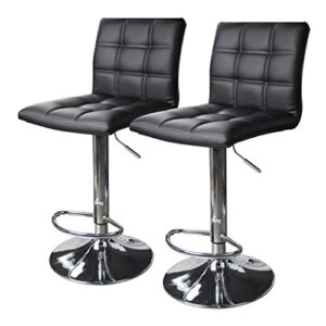 koonlert14 contemporary bar stools hight adjustable seat hydraulic 360 degree swivel sturdy steel frame quadrate cushion seat dining chair bar pub stool home office furniture – set of 2 black #1935