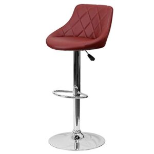 kls14 contemporary bar stool bucket seat design hydraulic adjustable height 360-degree swivel seat sturdy steel frame chrome base dining chair bar pub stool home office furniture – (1) burgundy #1984