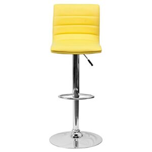 Modern Barstools Horizontal Line Design Hydraulic Adjustable Height 360-Degree Swivel Seat Sturdy Steel Frame Chrome Base Drafting Dining Chair Bar Pub Stool Home Office Furniture - (1) Yellow #1980