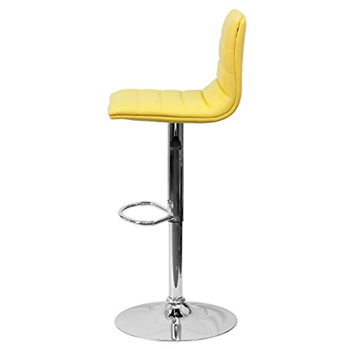 Modern Barstools Horizontal Line Design Hydraulic Adjustable Height 360-Degree Swivel Seat Sturdy Steel Frame Chrome Base Drafting Dining Chair Bar Pub Stool Home Office Furniture - (1) Yellow #1980