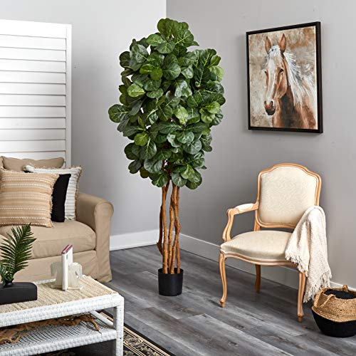 Nearly Natural 7’ Fiddle Leaf Fig Artificial Trees, 84in, Green