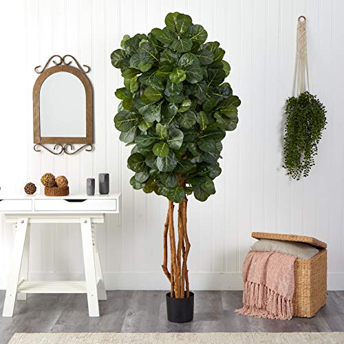 Nearly Natural 7’ Fiddle Leaf Fig Artificial Trees, 84in, Green