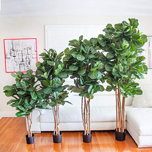 Nearly Natural 7’ Fiddle Leaf Fig Artificial Trees, 84in, Green