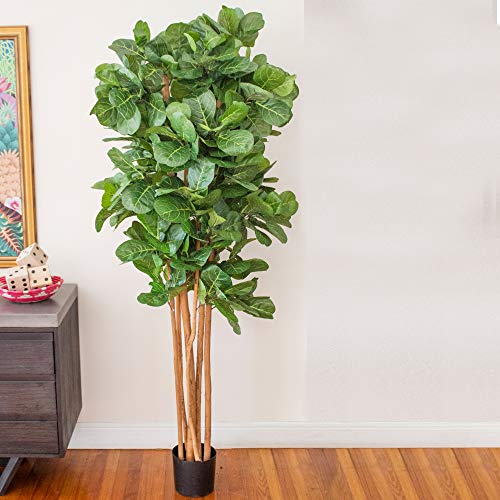 Nearly Natural 7’ Fiddle Leaf Fig Artificial Trees, 84in, Green