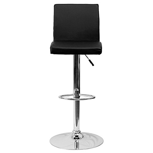 KLS14 Modern Design Bar Stool Mid-Back Design Hydraulic Adjustable Height 360-Degree Swivel Seat Sturdy Steel Frame Chrome Base Dining Chair Bar Pub Stool Home Office Furniture - (1) Black #1986