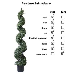 5' Artificial Cypress Spiral Boxwood Topiaries Tree in Plastic Pot Outdoor and Indoor Home Decor (2 Pack)