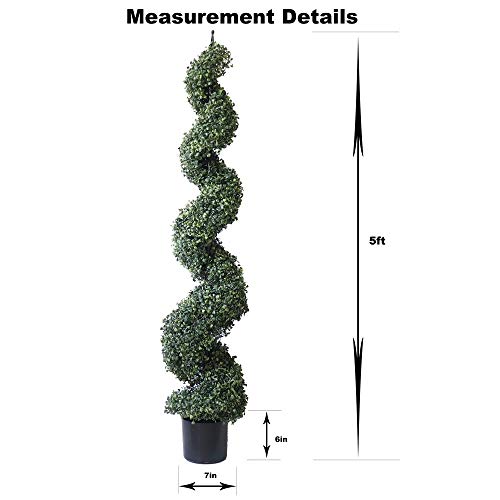 5' Artificial Cypress Spiral Boxwood Topiaries Tree in Plastic Pot Outdoor and Indoor Home Decor (2 Pack)