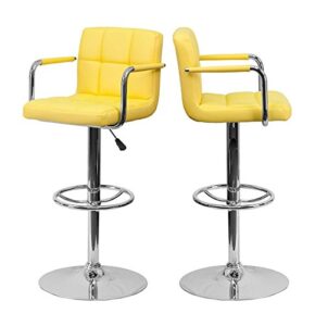 kls14 modern barstools hydraulic adjustable height 360-degree swivel seat sturdy steel frame padded cushion seat dining chair bar pub stool home office furniture – set of 2 yellow #1978