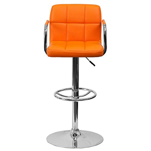 KLS14 Modern Barstools Hydraulic Adjustable Height 360-Degree Swivel Seat Sturdy Steel Frame Padded Cushion Seat Dining Chair Bar Pub Stool Home Office Furniture - Set of 2 Orange #1978