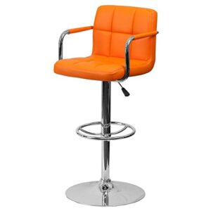 KLS14 Modern Barstools Hydraulic Adjustable Height 360-Degree Swivel Seat Sturdy Steel Frame Padded Cushion Seat Dining Chair Bar Pub Stool Home Office Furniture - Set of 2 Orange #1978