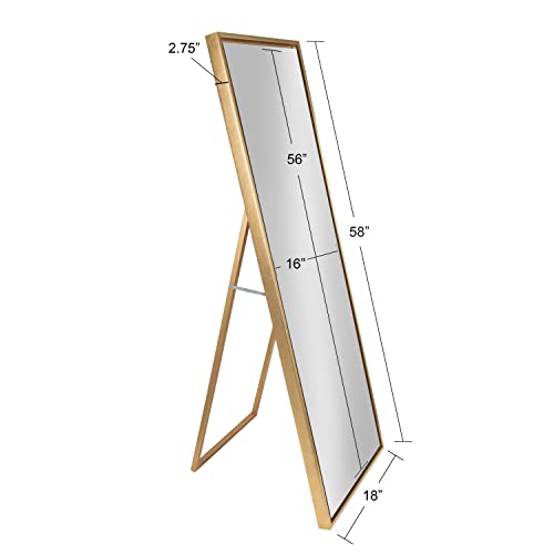 Kate and Laurel Evans Wood Framed Free Standing Floor Mirror with Easel, 18 x 58 Gold