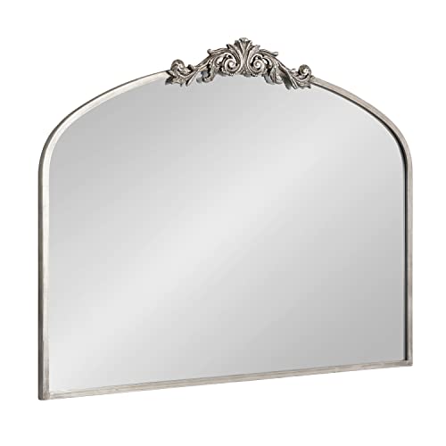 Kate and Laurel Arendahl Ornate Traditional Arched Mirror, 36 x 29, Silver, Decorative Baroque Style Arched Wall Mirror with Wide Frame and Ornamental Crown