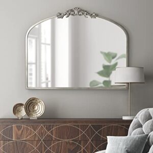 Kate and Laurel Arendahl Ornate Traditional Arched Mirror, 36 x 29, Silver, Decorative Baroque Style Arched Wall Mirror with Wide Frame and Ornamental Crown