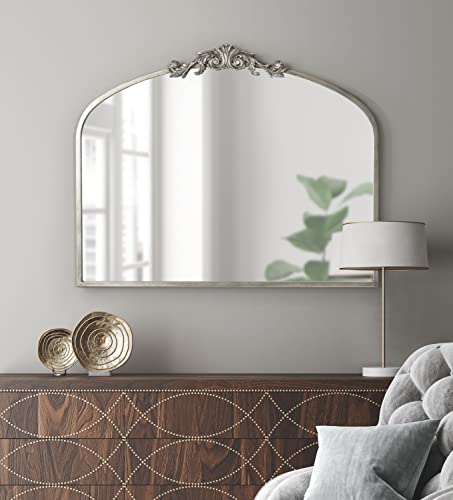 Kate and Laurel Arendahl Ornate Traditional Arched Mirror, 36 x 29, Silver, Decorative Baroque Style Arched Wall Mirror with Wide Frame and Ornamental Crown