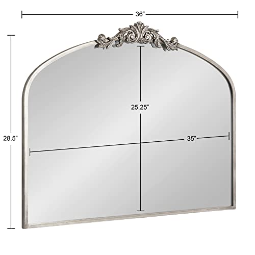 Kate and Laurel Arendahl Ornate Traditional Arched Mirror, 36 x 29, Silver, Decorative Baroque Style Arched Wall Mirror with Wide Frame and Ornamental Crown