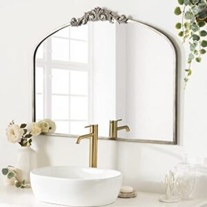 Kate and Laurel Arendahl Ornate Traditional Arched Mirror, 36 x 29, Silver, Decorative Baroque Style Arched Wall Mirror with Wide Frame and Ornamental Crown