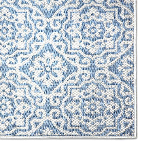 Nicole Miller New York Patio Country Danica Transitional Geometric Indoor/Outdoor Area Rug, Blue/Grey, 7'9"x10'2"