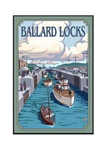 seattle, washington, ballard locks (24×36 framed gallery wrapped stretched canvas)