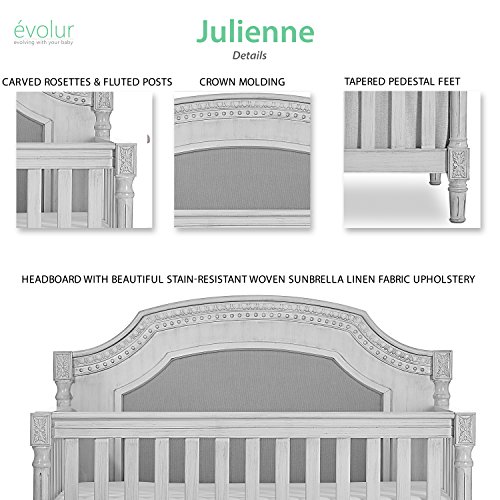 Evolur Julienne 5 in 1 Convertible Crib, Antique Grey Mist 55.5x31.2x51.5 Inch (Pack of 1)