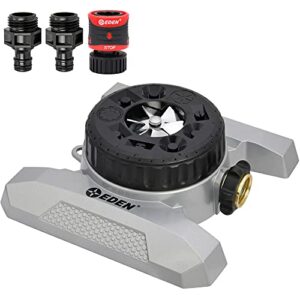 eden 94128 9-pattern turret lawn sprinkler w/quick connect starter set, heavy duty metal base