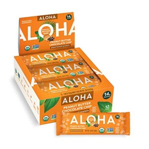 aloha organic plant based protein bars |peanut butter chocolate chip | 12 count, 1.98oz bars | vegan, low sugar, gluten free, paleo, low carb, non-gmo, stevia free, soy free, no sugar alcohols