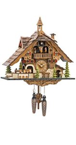 quartz cuckoo clock black forest house with moving train, with music en 48110 qmt