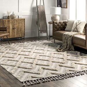 nuloom sony bohemian diamond shag area rug, 8′ x 10′, ivory