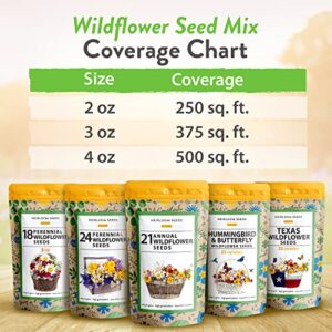 90,000 Wildflower Seeds - 3oz Pure Wild Flower Seed Pack - 18 Variety - Perennial Flower Seeds for Attracting Birds & Butterflies - Open Pollinated, Flower Garden Seeds for Planting Outdoors