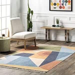 nuloom solène colorful geometric tasseled area rug, 8′ x 10′, blue