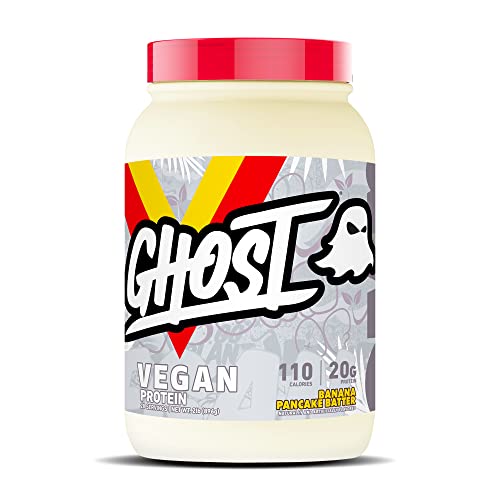 GHOST Vegan Protein Powder, Banana Pancake Batter  - 2lb, 20g of Protein - Plant-Based Pea & Organic Pumpkin Protein - ­Post Workout & Nutrition Shakes, Smoothies, & Baking - Soy & Gluten-Free