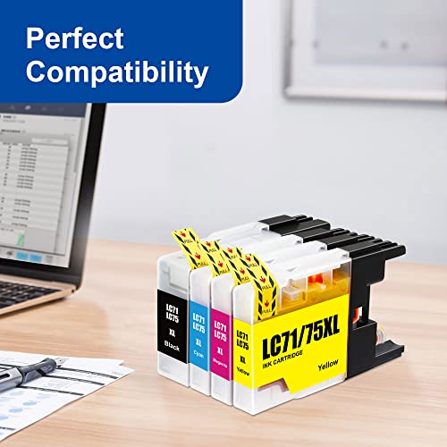 LC75XL High Yield Compatible Ink Cartridge Replacement for Brother LC75 LC71 LC79 XL Ink cartridges to Use with MFC-J6510DW MFC-J6710DW MFC J6910DW J280W (1 Black, 1 Cyan, 1 Magenta, 1 Yellow) 4 Pack