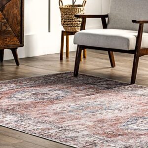 nuLOOM Desna Machine Washable Faded Vintage Area Rug, 9' x 12', Peach