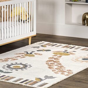 nuloom avianna giraffe kids fringe area rug, 8′ x 10′, beige