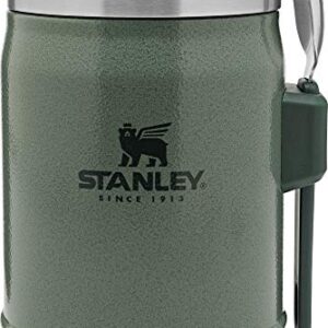 Stanley Classic Legendary Food Jar 0.4L Hammertone Green with Spork – BPA Free Stainless Steel Soup Flask - Keeps Cold or Hot for 7 Hours - Leakproof - Dishwasher Safe