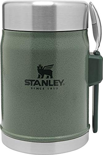 Stanley Classic Legendary Food Jar 0.4L Hammertone Green with Spork – BPA Free Stainless Steel Soup Flask - Keeps Cold or Hot for 7 Hours - Leakproof - Dishwasher Safe