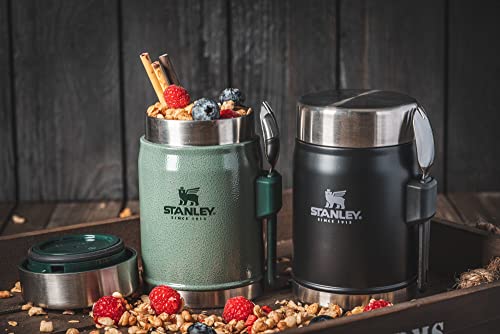 Stanley Classic Legendary Food Jar 0.4L Hammertone Green with Spork – BPA Free Stainless Steel Soup Flask - Keeps Cold or Hot for 7 Hours - Leakproof - Dishwasher Safe