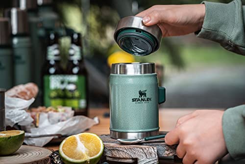 Stanley Classic Legendary Food Jar 0.4L Hammertone Green with Spork – BPA Free Stainless Steel Soup Flask - Keeps Cold or Hot for 7 Hours - Leakproof - Dishwasher Safe