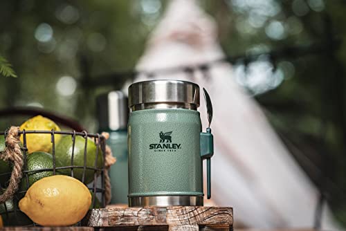 Stanley Classic Legendary Food Jar 0.4L Hammertone Green with Spork – BPA Free Stainless Steel Soup Flask - Keeps Cold or Hot for 7 Hours - Leakproof - Dishwasher Safe