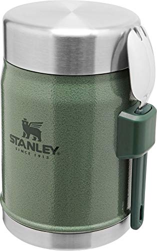 Stanley Classic Legendary Food Jar 0.4L Hammertone Green with Spork – BPA Free Stainless Steel Soup Flask - Keeps Cold or Hot for 7 Hours - Leakproof - Dishwasher Safe