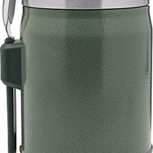 Stanley Classic Legendary Food Jar 0.4L Hammertone Green with Spork – BPA Free Stainless Steel Soup Flask - Keeps Cold or Hot for 7 Hours - Leakproof - Dishwasher Safe