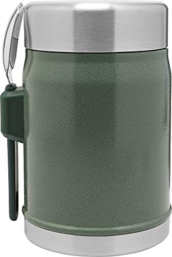 Stanley Classic Legendary Food Jar 0.4L Hammertone Green with Spork – BPA Free Stainless Steel Soup Flask - Keeps Cold or Hot for 7 Hours - Leakproof - Dishwasher Safe