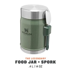 Stanley Classic Legendary Food Jar 0.4L Hammertone Green with Spork – BPA Free Stainless Steel Soup Flask - Keeps Cold or Hot for 7 Hours - Leakproof - Dishwasher Safe