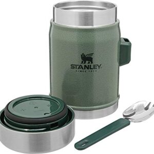 Stanley Classic Legendary Food Jar 0.4L Hammertone Green with Spork – BPA Free Stainless Steel Soup Flask - Keeps Cold or Hot for 7 Hours - Leakproof - Dishwasher Safe