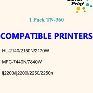 (1-Pack, Black) Compatible TN360 TN-360 Toner Cartridge TN-330 Used for Brother DCP-7030 DCP-7040 DCP-7045N HL-2140 HL-2150N HL-2170W MFC-7440N MFC-7840W Laser Printer, by ColorPrint